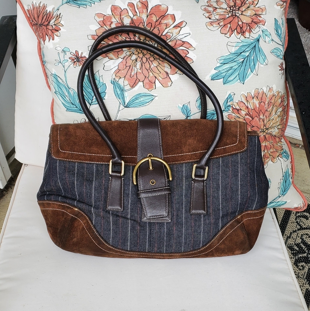 Coach Women's Denim And Suede Hobo Bag - Gem